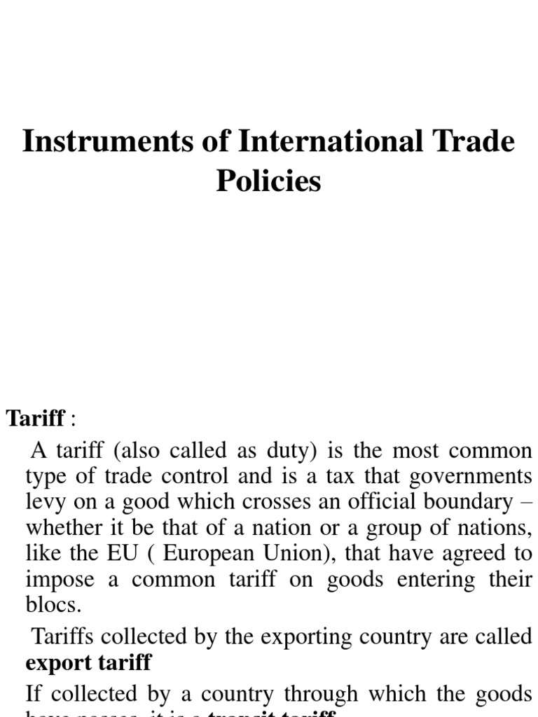 Key Instruments of Trade Policy | PDF | Tariff | Dumping (Pricing Policy)