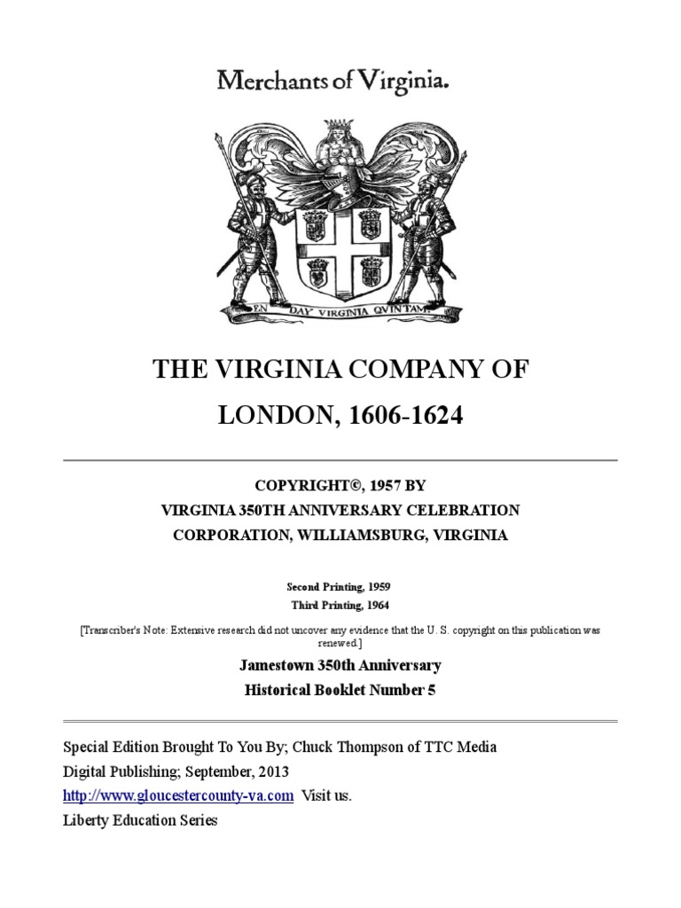 The Virginia Company of London 1606 -1624 | Jamestown, Virginia | Joint ...