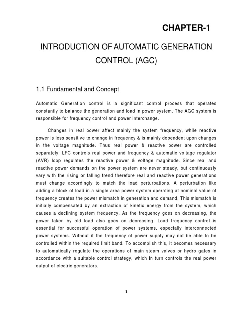 Introduction of Automatic Generation Control (Agc) : Chapter-1 | PDF ...