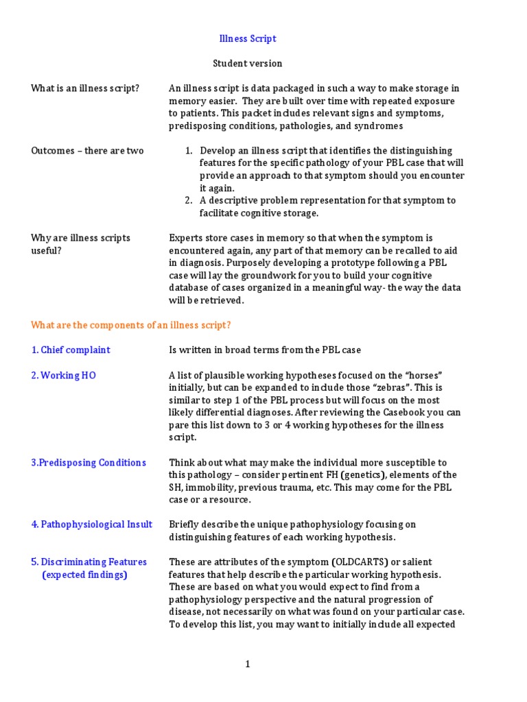 Illness Script Final | PDF | Medical Diagnosis | Memory