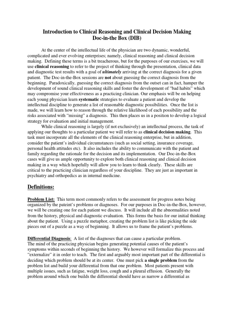Clinical Reasoning Introduction | PDF | Medical Diagnosis | Medicine