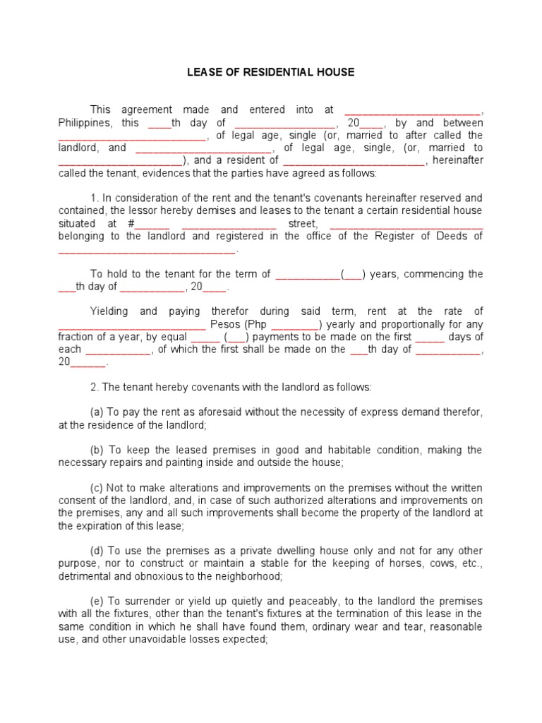 Residential Lease Agreement Template | PDF | Lease | Leasehold Estate
