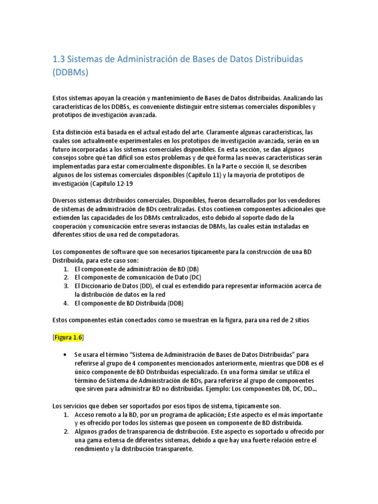 1.3 Sistemas de Administración de Bases de Datos Distribuidas (DDBMS) | PDF | Bases de datos ...