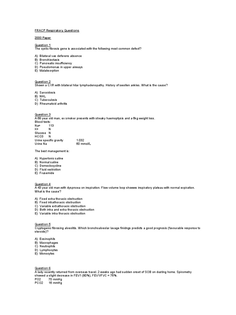 FRACP Respiratory Exam Questions 2000 | PDF | Chronic Obstructive ...
