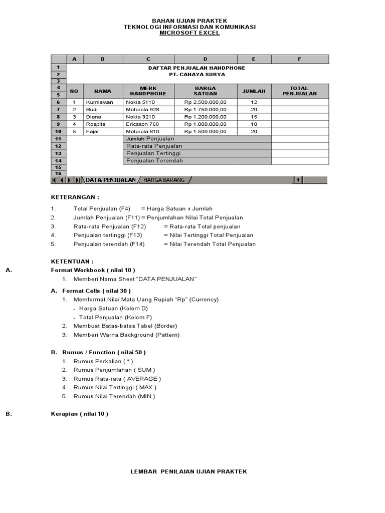 Ujian Praktik Excel MTs 2006/2007 | PDF | Seni