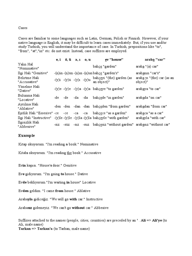 Turkish Cases | PDF | Philology | Language Arts & Discipline