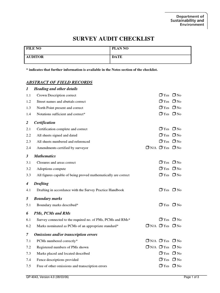 Survey Audit Program Checklist Version 4.0 | Surveying | Geography
