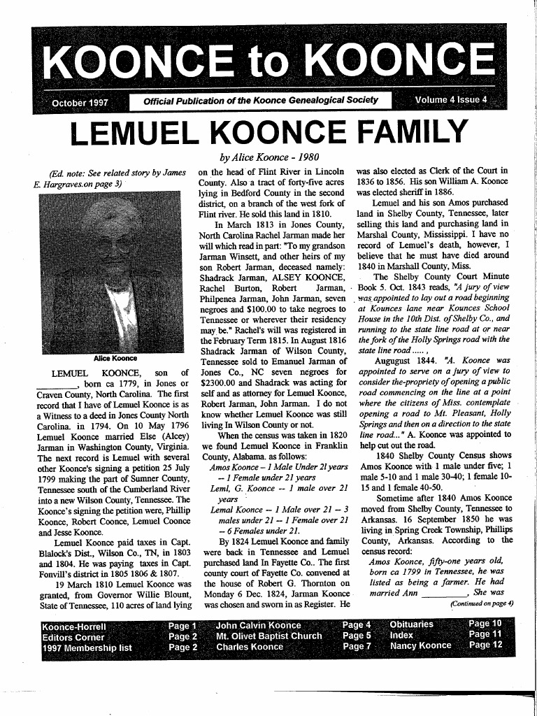 Koonce To Koonce Newsletter - Volume 4, No. 4 | PDF