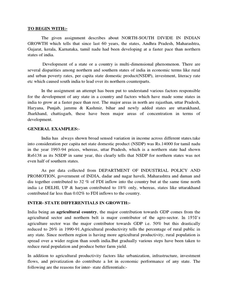 North-South Divide in Indian Growth | PDF | South India | Economic Growth