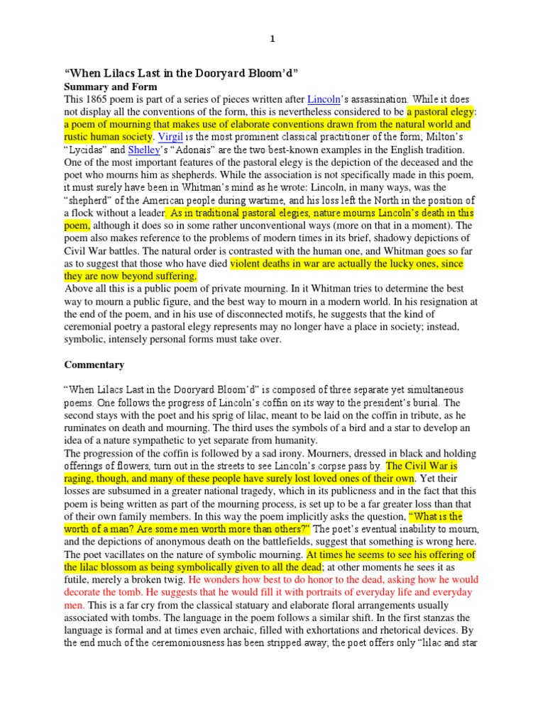 When Lilacs in The Dooryard Bloomed | PDF | Poetry