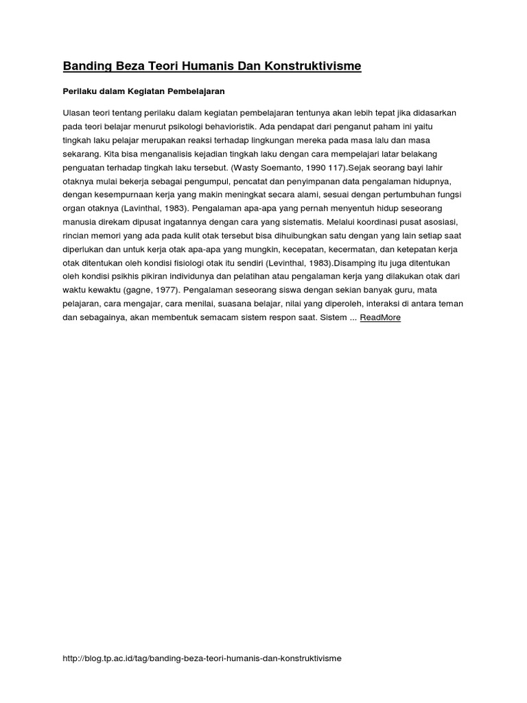 Banding Beza Teori Humanis Dan Konstruktivisme | PDF