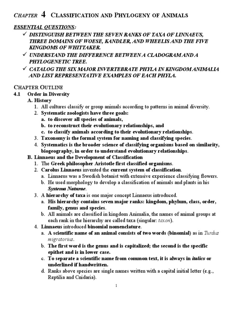 Chapter 4-Classification of Animals Notes | PDF | Taxonomy (Biology ...