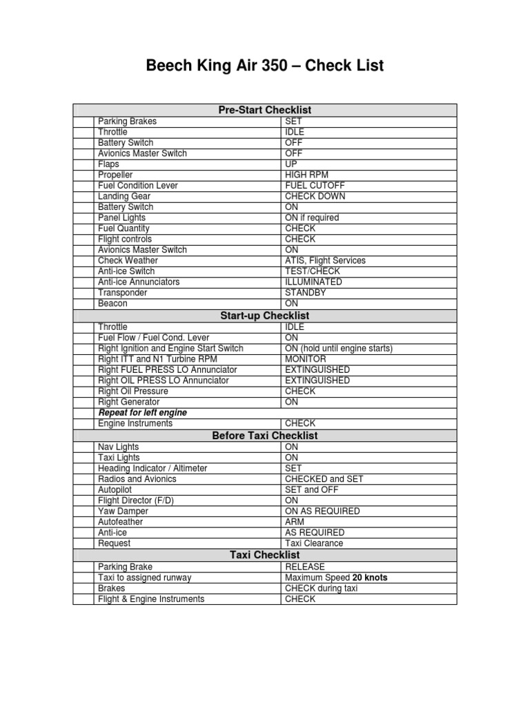 Beech_KingAir350_Checklist_VAL.pdf | Takeoff | Landing Gear