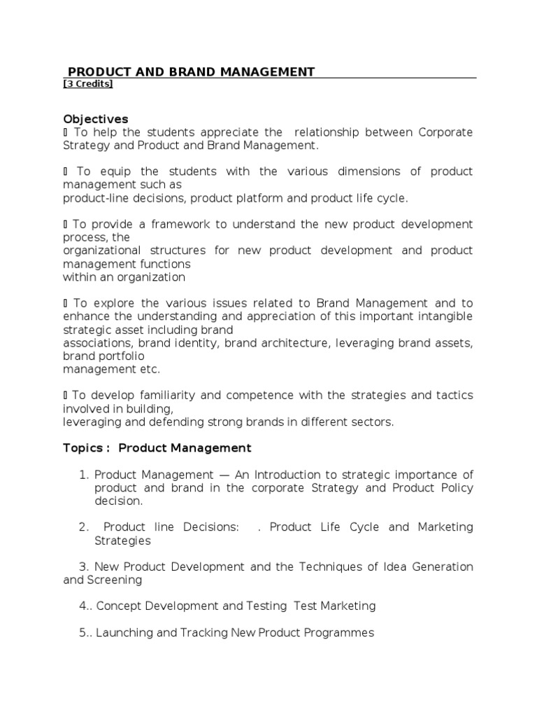 Product and Brand Management Syllabus | PDF