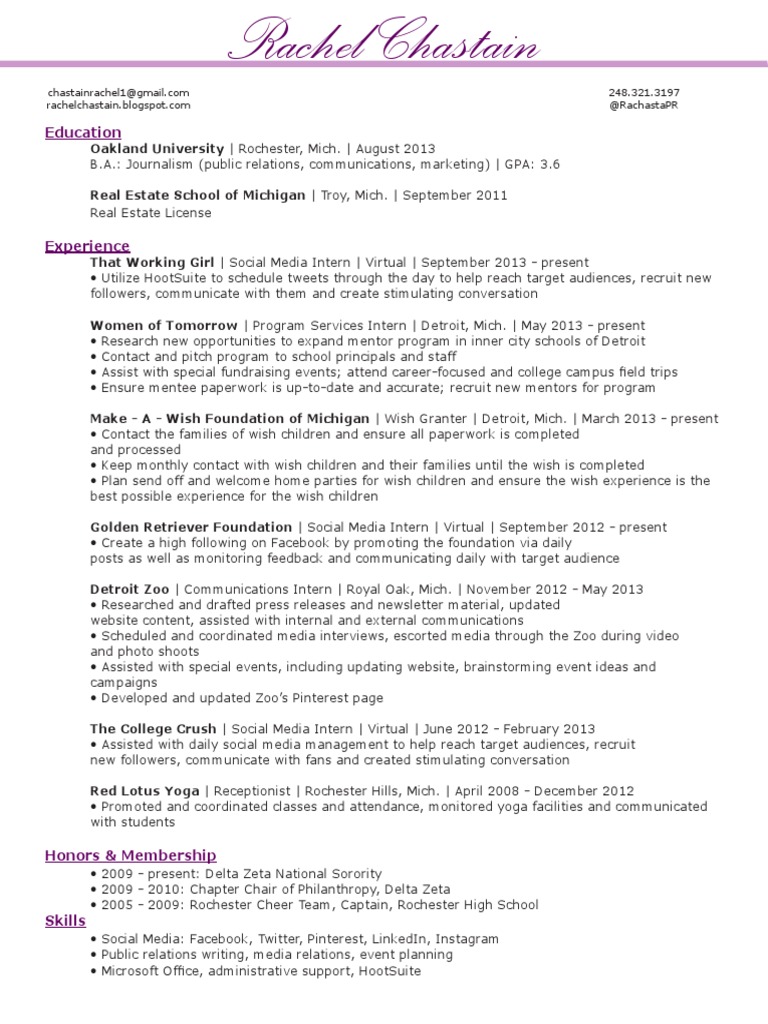 Rachel Chastain Resume | PDF