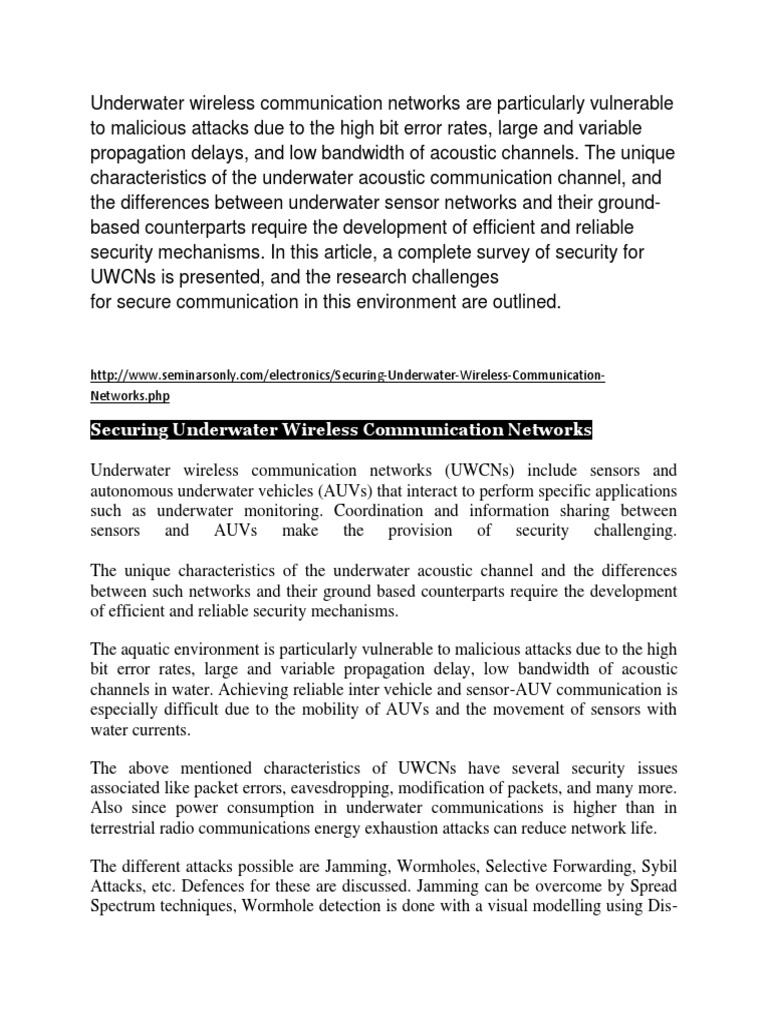 Underwater Wireless Communication Networks | Download Free PDF | Modulation | Channel Access Method
