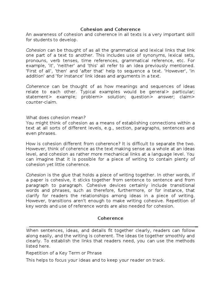 Understanding Cohesion and Coherence | PDF