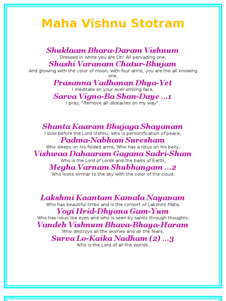 Maha Vishnu Stotram Explained | PDF | Vishnu | Hindu Literature
