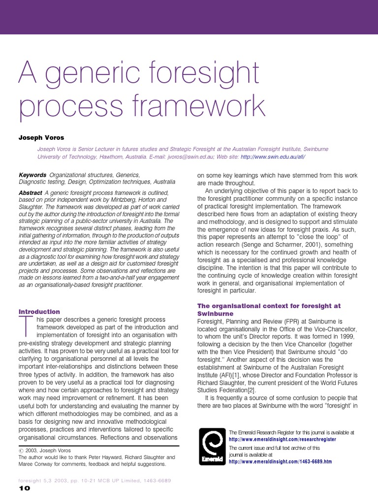A Generic Foresight Process Framework | Strategic Management ...