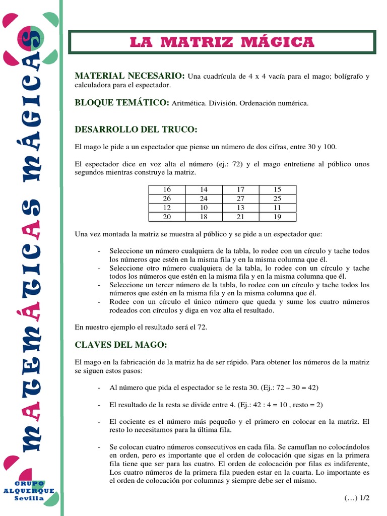 Matriz Magica | PDF | Matriz (Matemáticas) | División (Matemáticas)