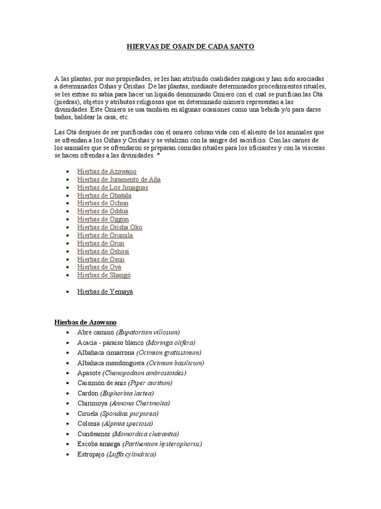 Hiervas de Osain de Cada Santo | PDF | Plantas Domesticadas | Plantas