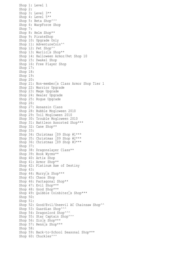 Códigos Do Shop Do Aqw | PDF