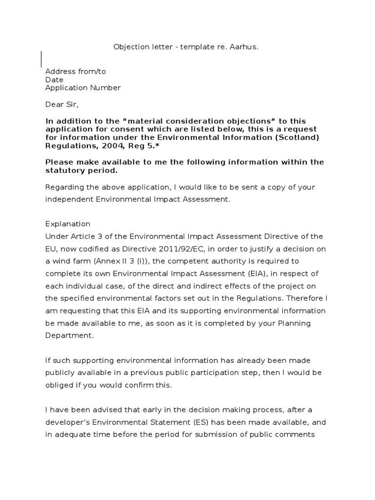 Objection Letter Template for EIA Requests | PDF | Environmental Impact ...