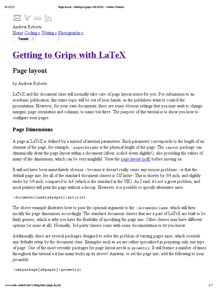 Page Layout - Getting To Grips With LaTeX - Andrew Roberts | PDF | Page ...