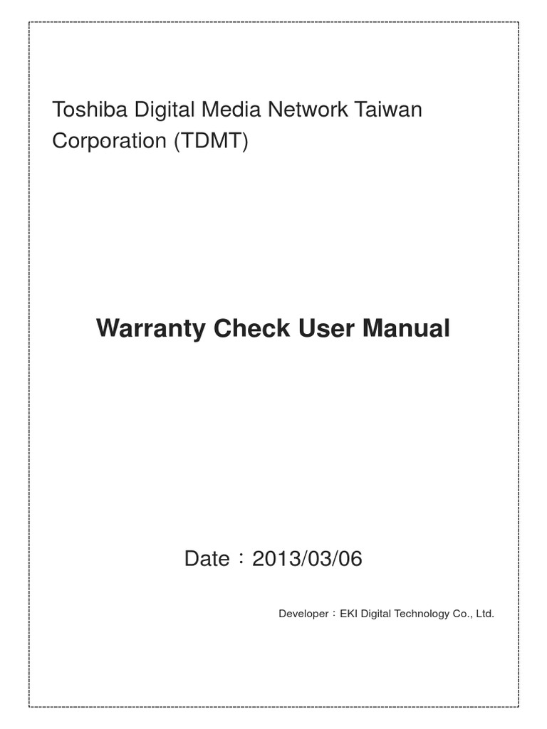 Warranty Check User Manual: Toshiba Digital Media Network Taiwan ...