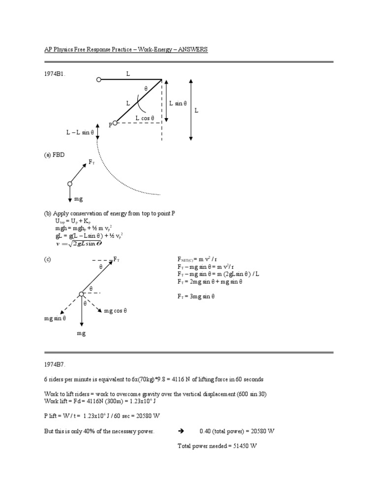 AP Physics Free Response Practice – Work-Energy – ANSWERS: Analyzing ...