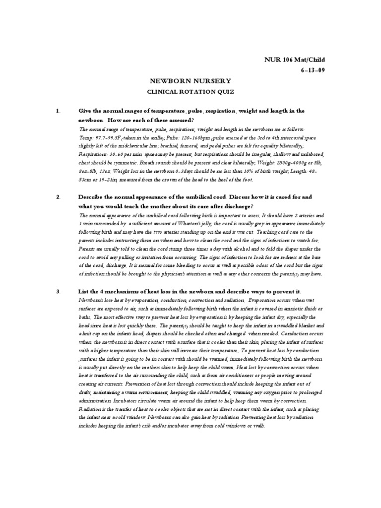 Newborn Clinical Quiz | PDF | Circumcision | Preterm Birth
