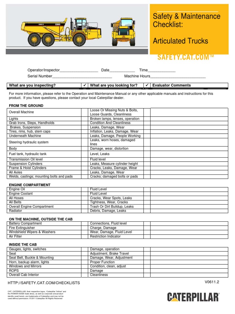 Safety & Maintenance Checklist - Articulated Trucks V0611.2 | PDF