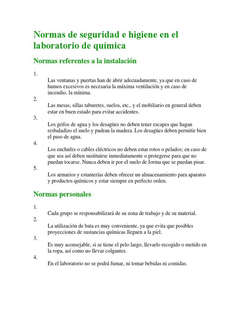 Normas de seguridad e higiene en el laboratorio de química | Combustión ...