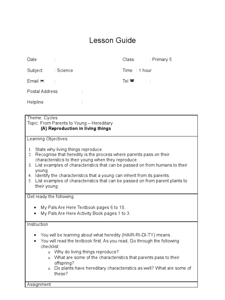 Hereditary Lesson 1 - Lesson Guide | PDF