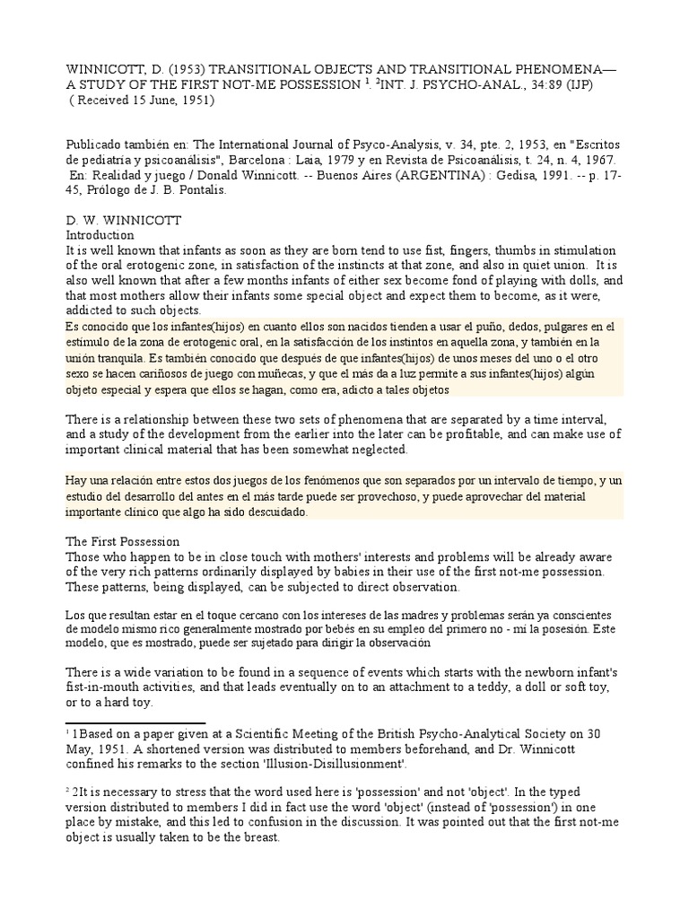 Transitional Objects | PDF | Sicología | Science