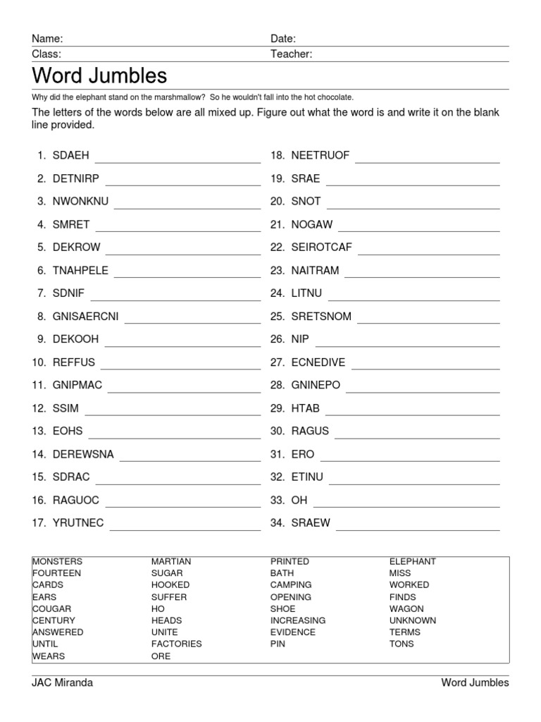 Word Jumble Activity for Students | PDF | Foreign Language Studies ...