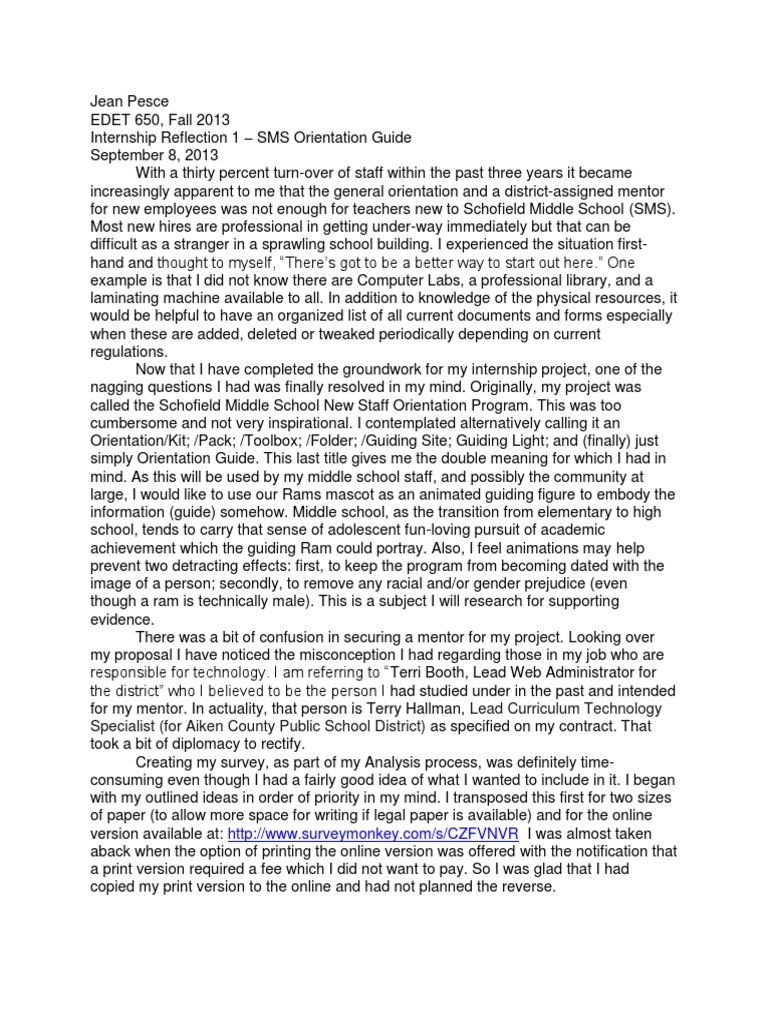 Internship Reflection 1 | PDF | Mentorship | Schools