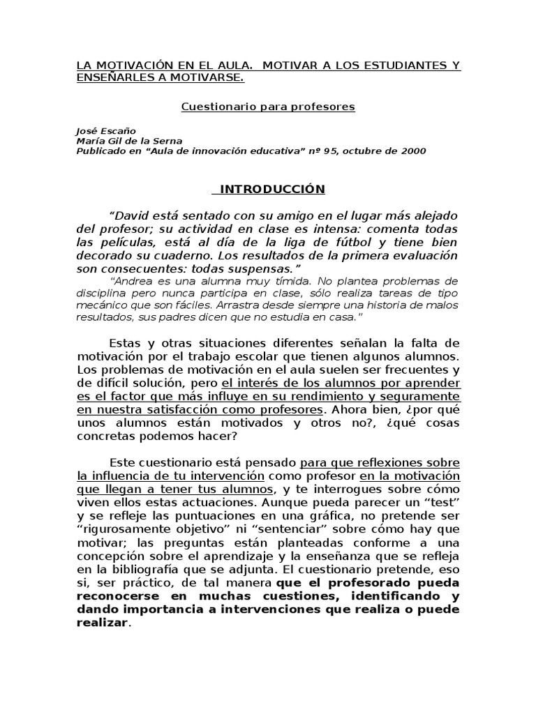 Guía Sobre La Motivación en El Aula | PDF | Aprendizaje | Salón de clases