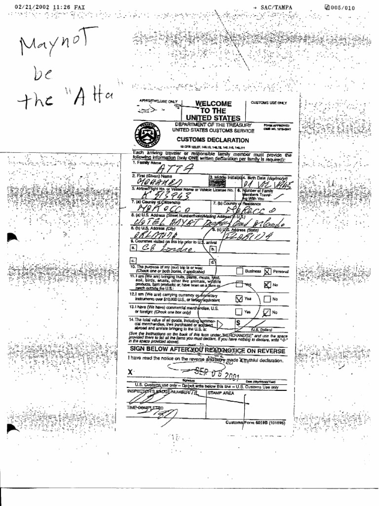 T5 B51 Hijacker Primary Docs - AA 11 1 of 3 FDR - Atta Tab - Customs ...