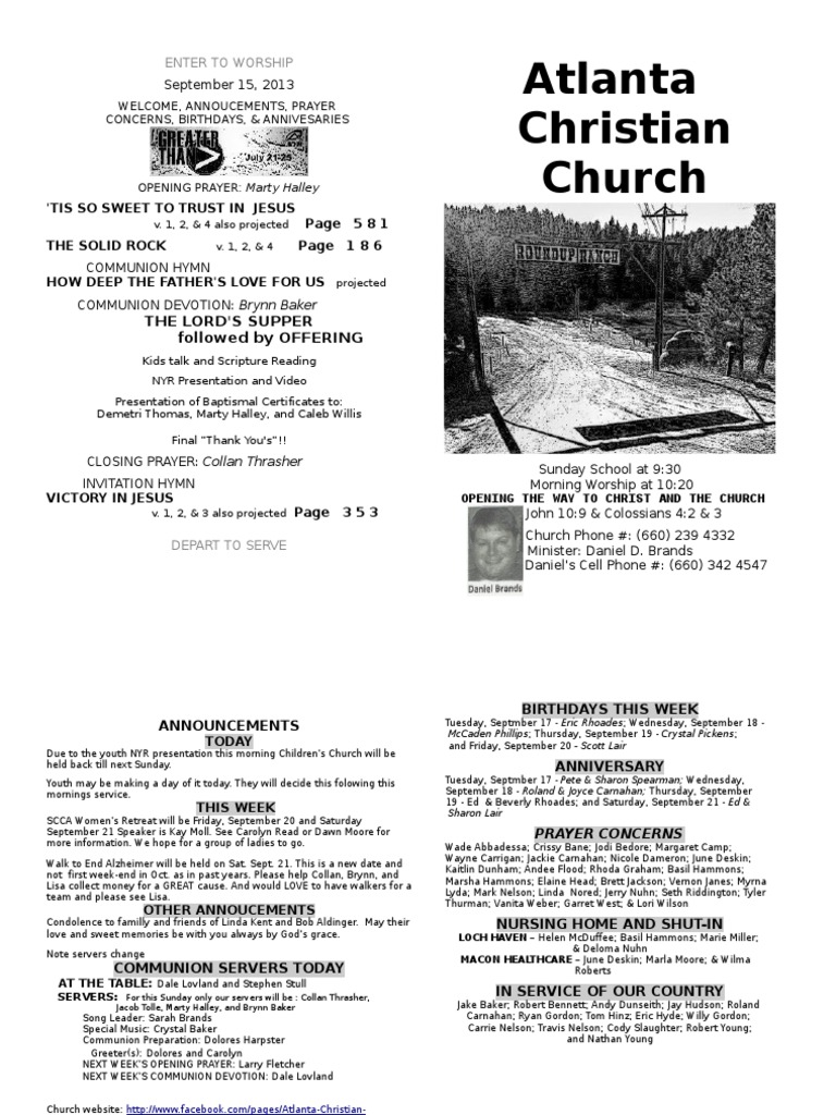 September 15, 2013 Church Bulletin | PDF | Religious Faiths | Ancient ...