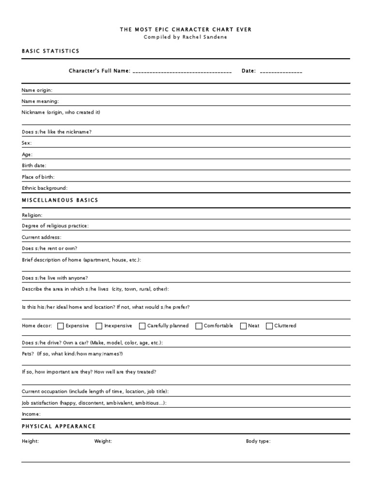 The Most Epic Character Chart Ever | PDF | Friendship | Anger