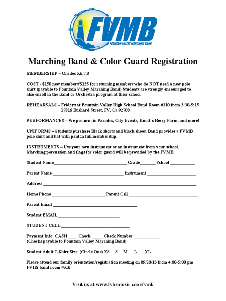 FVMB Marching Band Registration 2023 | PDF