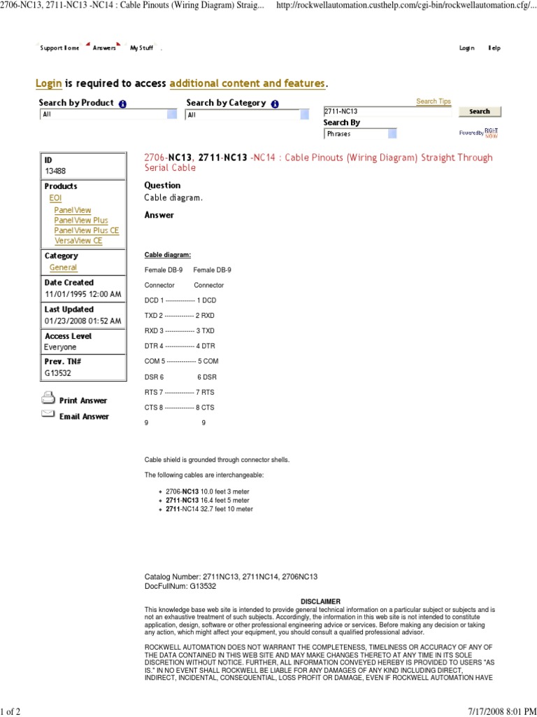 2706-NC13, 2711-NC13 - NC14 - Cable Pinouts | PDF | Home & Garden