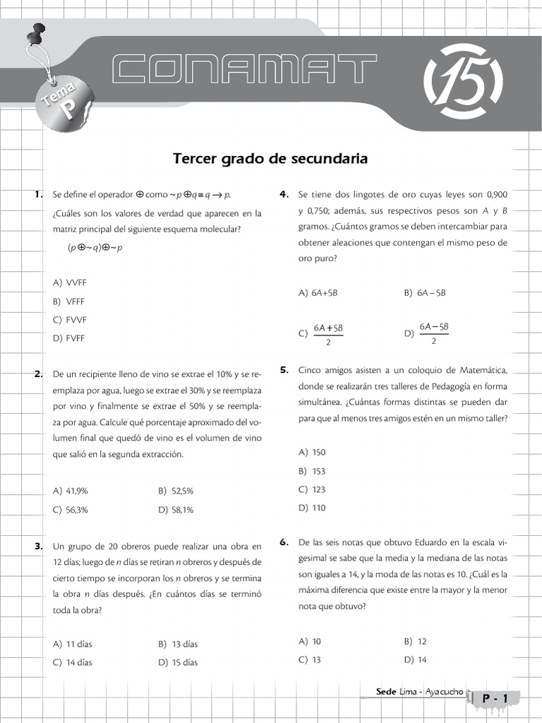 Examen Conamat | PDF | Álgebra | Objetos matemáticos