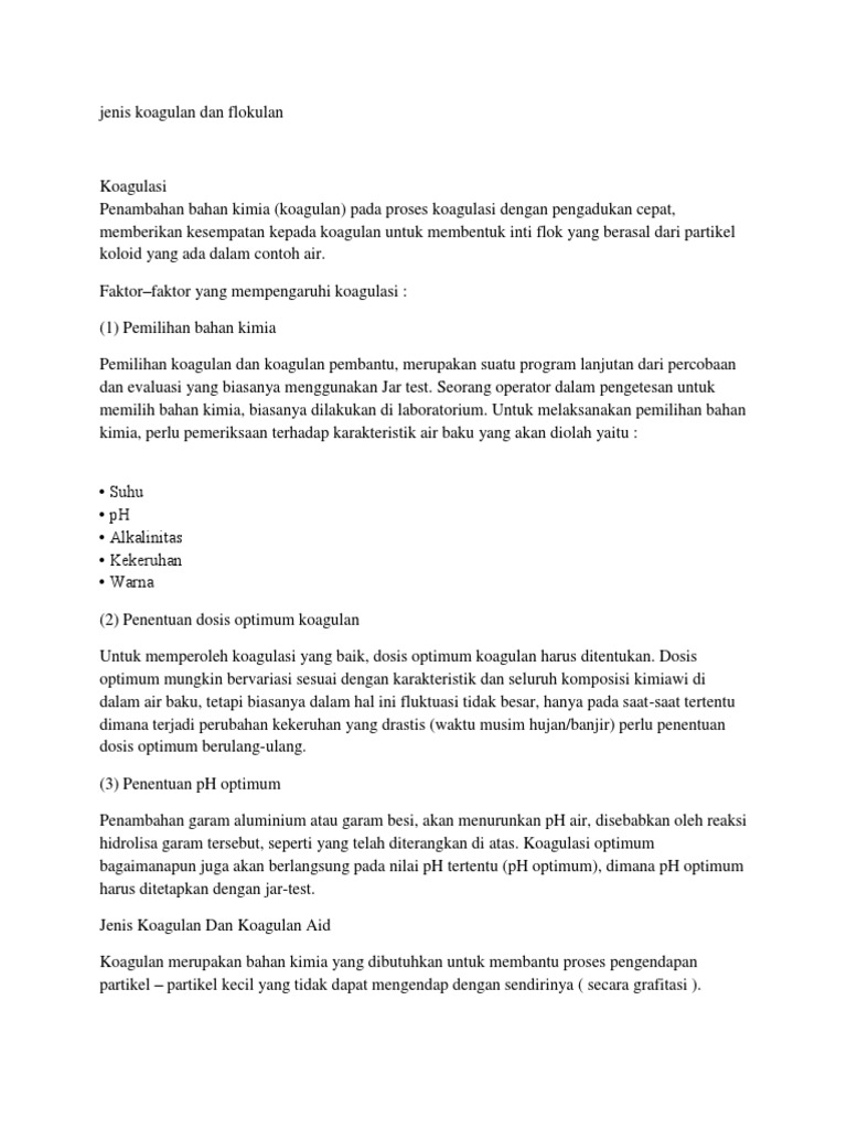 Jenis Koagulan Dan Flokulan | PDF