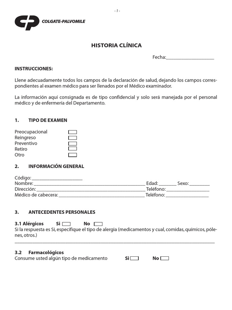 Historia Clinica Colgate PDF | PDF | Alergia | Medicina