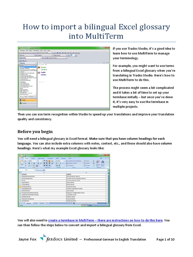 How To Import A Bilingual Excel Glossary Into MultiTerm | PDF | Microsoft Excel | Application ...