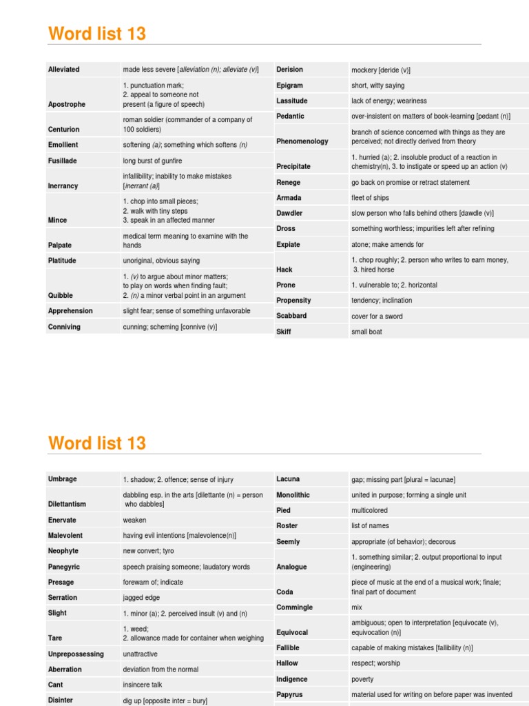 Vocabulary List 13: Definitions & Examples | PDF