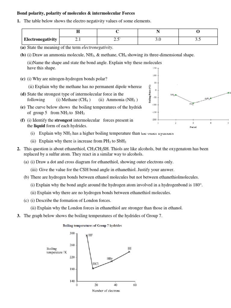 Electronegativity Worksheet | PDF | Chemical Polarity | Chemical Bond
