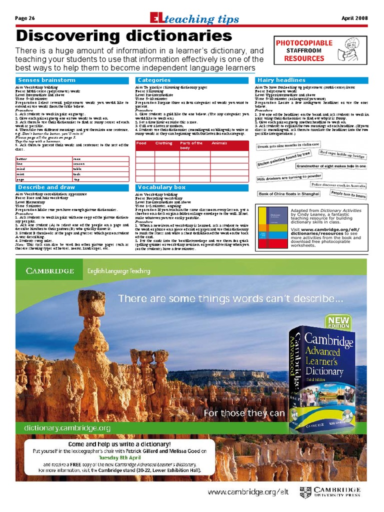 Cambridge Lesson Plan - Using Dictionaries | PDF | Dictionary | Lesson Plan